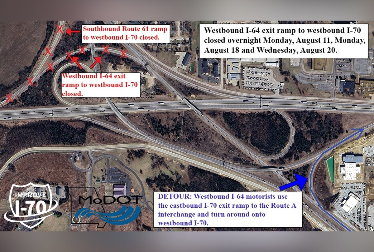 Upcoming Overnight Closures on Westbound I-64 Exit Ramp to I-70 in