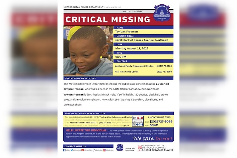 Urgent Search for Missing 11-Year-Old Tayjuan Freeman in Northeast DC,
