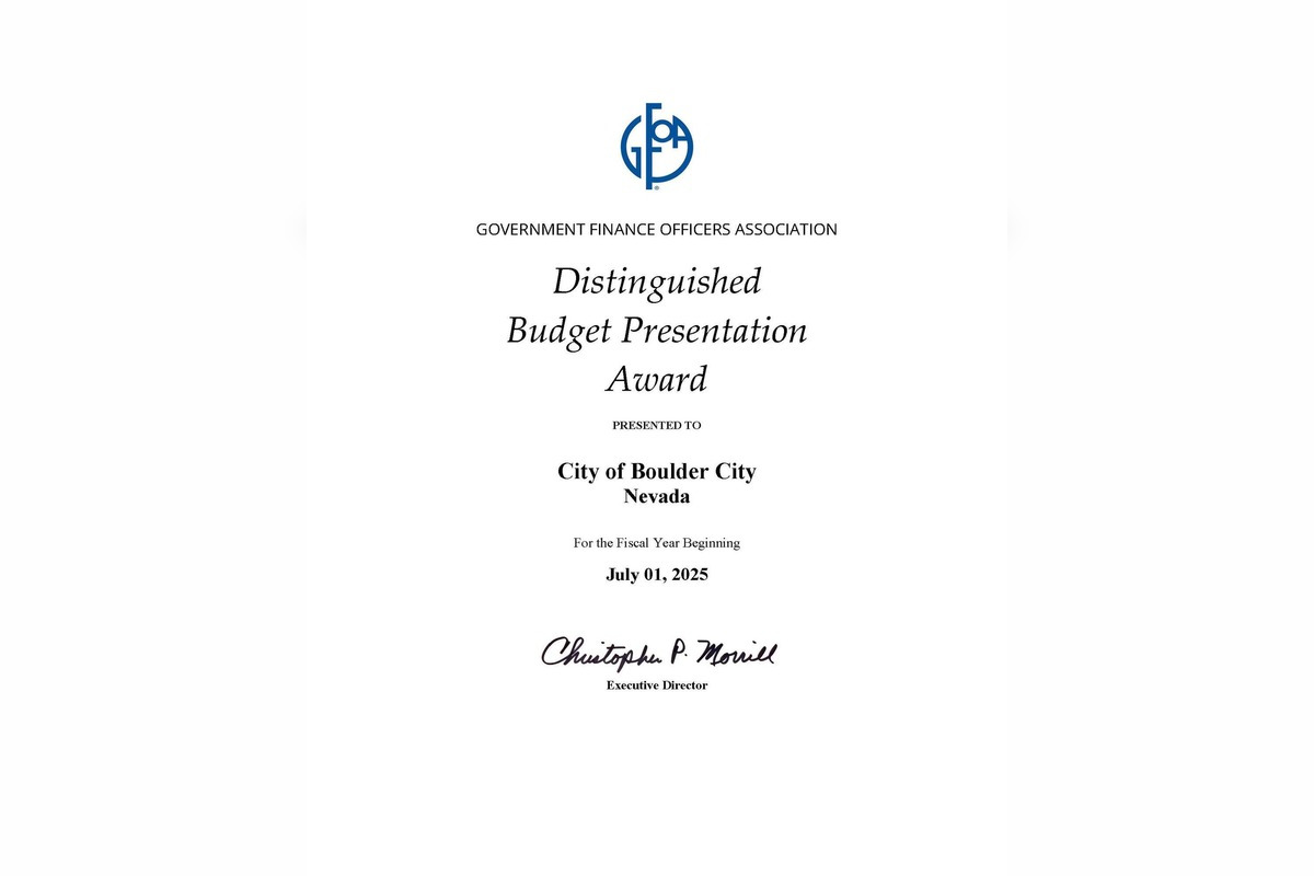 Boulder City Honored with Distinguished Budget Presentation Award by