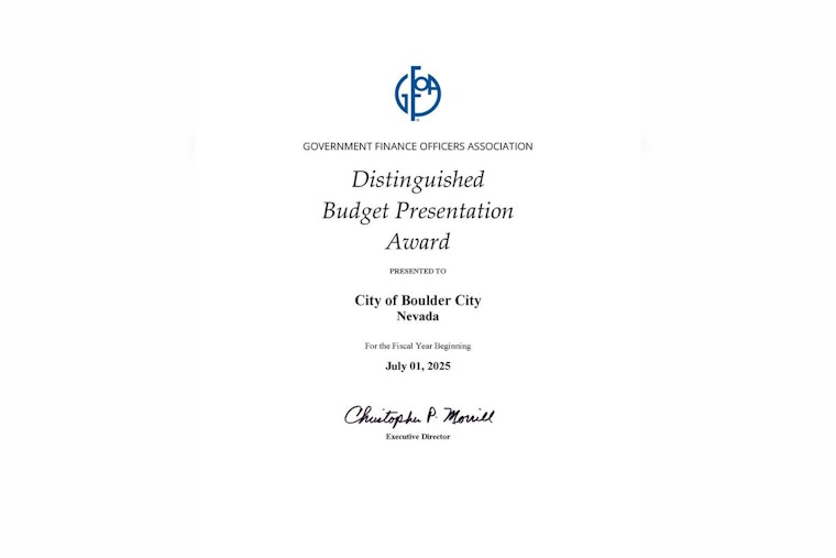 Boulder City Honored with Distinguished Budget Presentation Award by