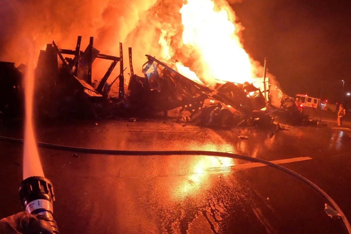 Traffic Disrupted as Fire Crews Extinguish Tractor-Trailer Blaze on
