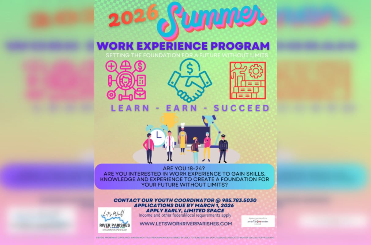 Deadline Looms for St. Charles Parish Youth to Join Summer Work