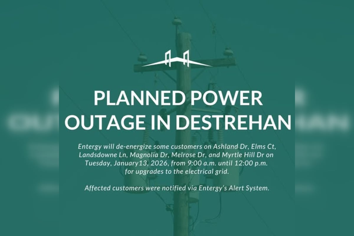 Destrehan to Experience Planned Power Outage on January 13 as Entergy