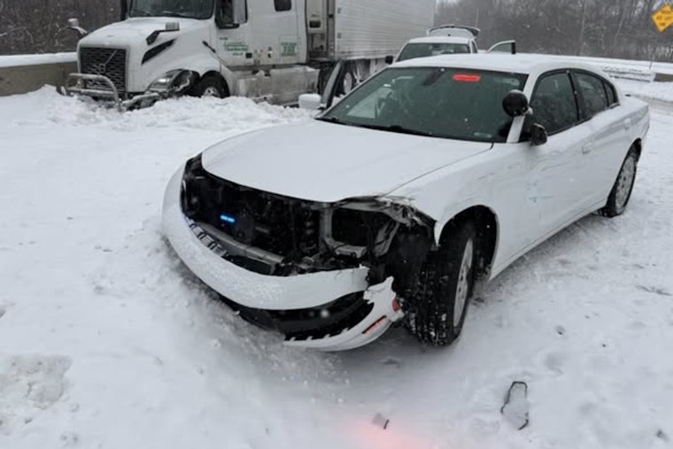 Indiana State Trooper Uninjured After Cruiser Hit by Semis on I-70