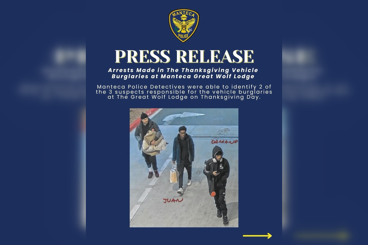 Manteca Police Arrest Two in Great Wolf Lodge Vehicle Burglaries, Seek