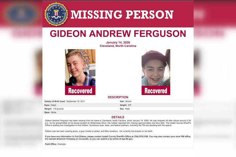 Missing Child Gideon Ferguson Found Safe Near Home in Charlotte as FBI