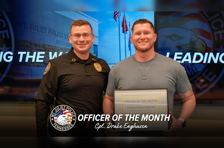Mt. Juliet Police Honor Corporal Drake Enghusen with December Officer