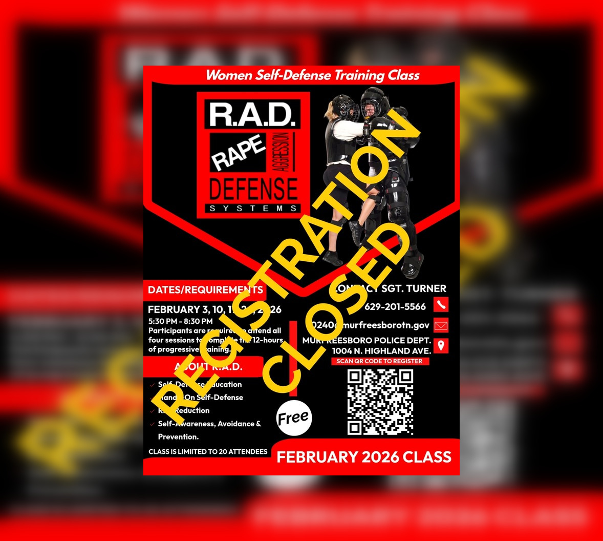 Murfreesboro Police Department Offers Free Women's Self-Defense