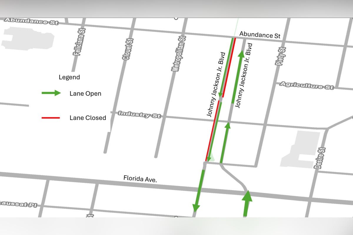 New Orleans Drivers Alert, Traffic Lane Shift on Johnny Jackson Jr.