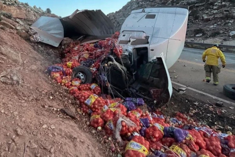 Overturned Semi-Truck Spills Onions, Causes Traffic Snarl on Highway
