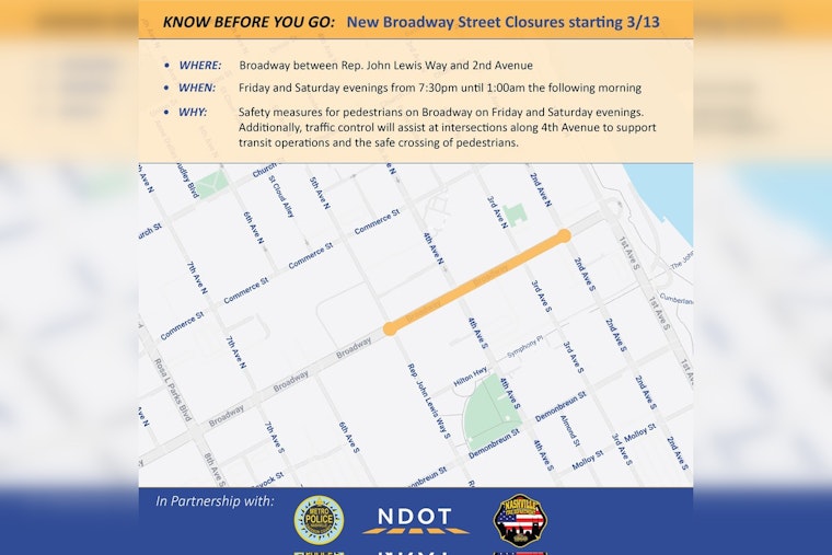 Weekend Broadway Closures Roll Out In Downtown Nashville
