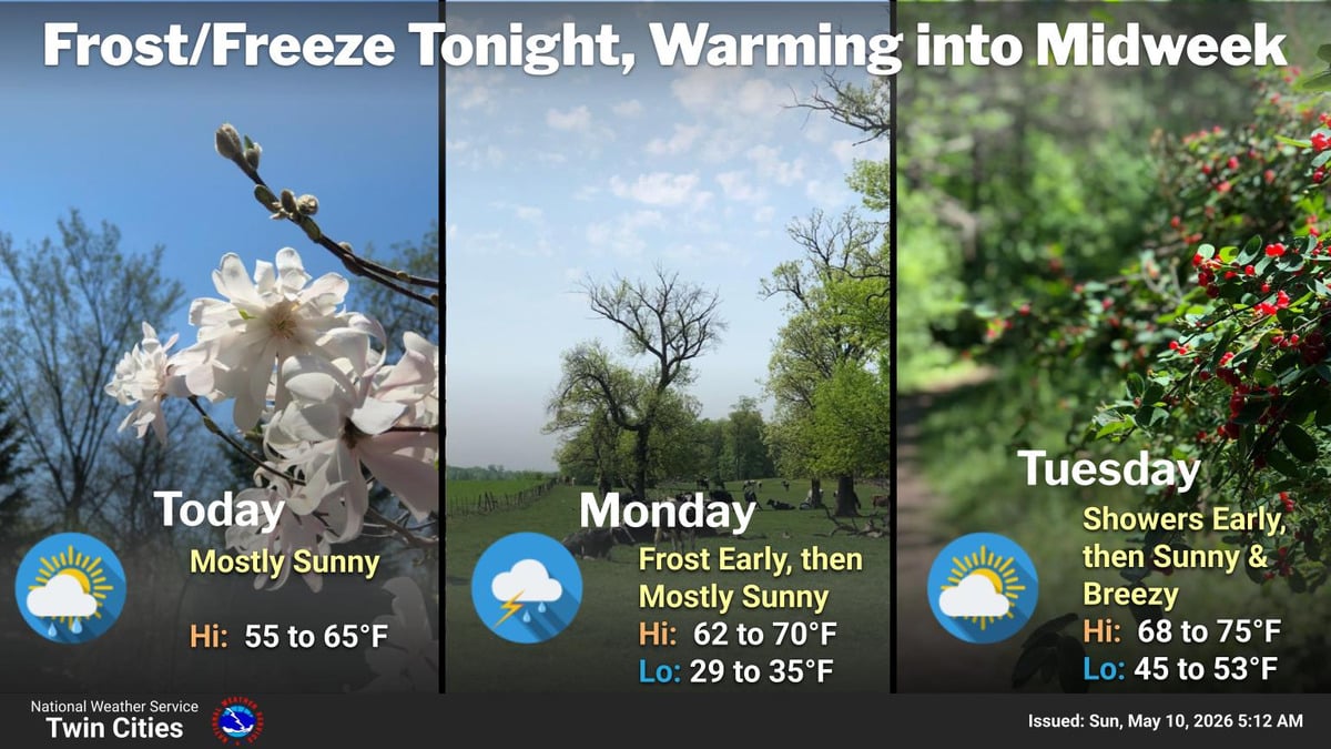 Minneapolis Frost Advisory Today | Rain And Gusty Winds Monday