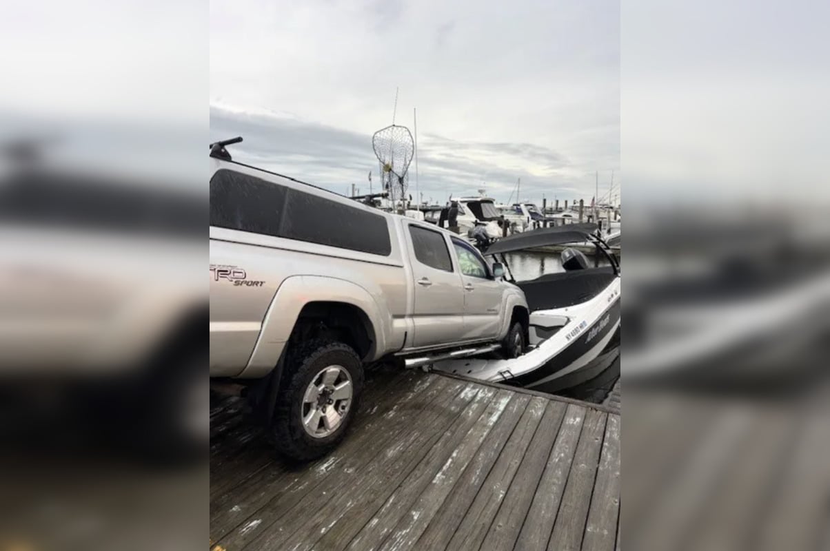 Bay Shore Marina Stunner as Pickup Lands on 23-Foot Boat