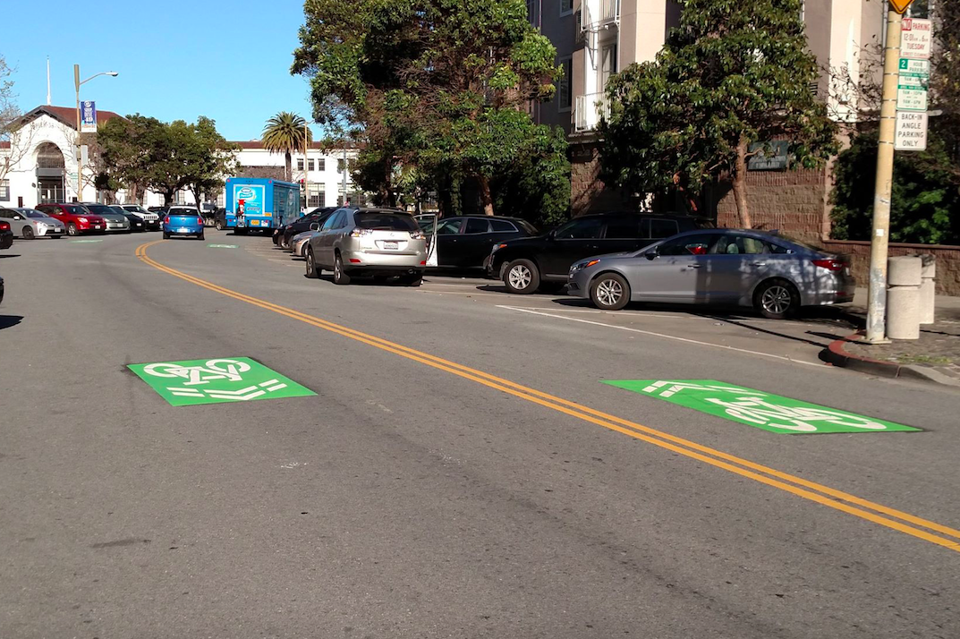 New Bike Box, Sharrows, Signage Installed At Embarcadero & Townsend