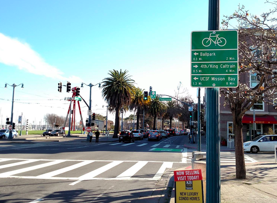 New Bike Box, Sharrows, Signage Installed At Embarcadero & Townsend
